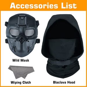 Guayma Airsoft Balaclava Face Mask Military Outdoor Sport CS Tactical Wild Mask Protective Paintball Eye Protection Headgear Adjustable Cosplay Costume Movie Shooting,Black