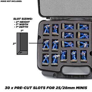 CASEMATIX Miniature Storage Hard Shell Miniature Figure Case - 30 Slot Figurine Minature Carrying Case with Customizable Foam for Large Miniatures for Warhammer 40k, DnD and More!