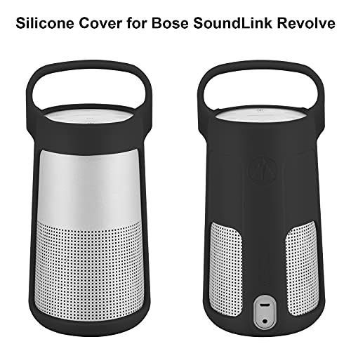 Silicone Case Compatible with Bose SoundLink Revolve/Bose SoundLink Revolve (Series II), TXEsign Travel Carrying Case with Handle Cover Protective Pouch (Black)