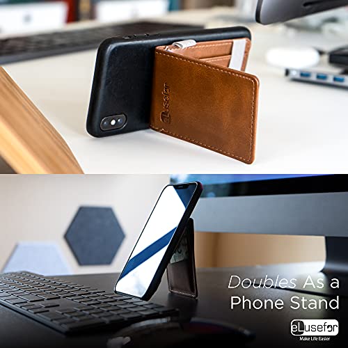 eLusefor Stick-On Phone Wallet & Card Holder for Back of iPhone or Android Case - Saddle Brown