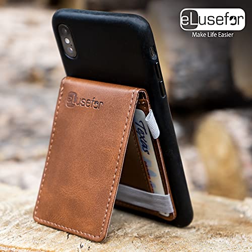 eLusefor Stick-On Phone Wallet & Card Holder for Back of iPhone or Android Case - Saddle Brown