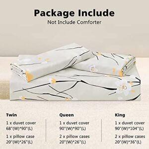 Lyacmy Plum Blossom Pattern Duvet Cover Set Queen Size(90x90in), 3 Pieces(1 Duvet Cover, 2 Pillow Shams), Light Grey Bedding Comforter Cover Sets, Soft Bedding Set with Zipper Closure