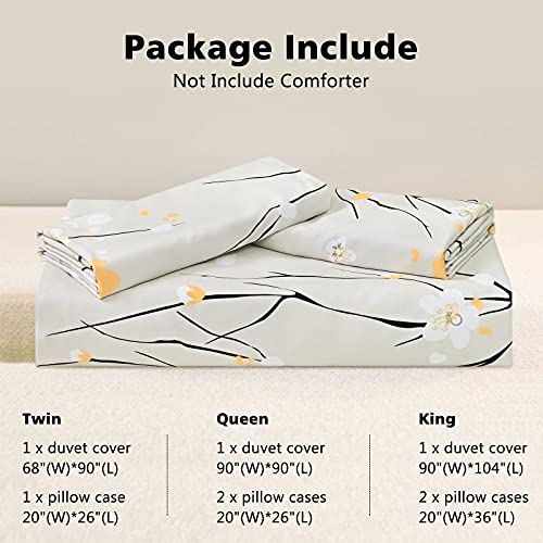 Lyacmy Plum Blossom Pattern Duvet Cover Set Queen Size(90x90in), 3 Pieces(1 Duvet Cover, 2 Pillow Shams), Light Grey Bedding Comforter Cover Sets, Soft Bedding Set with Zipper Closure