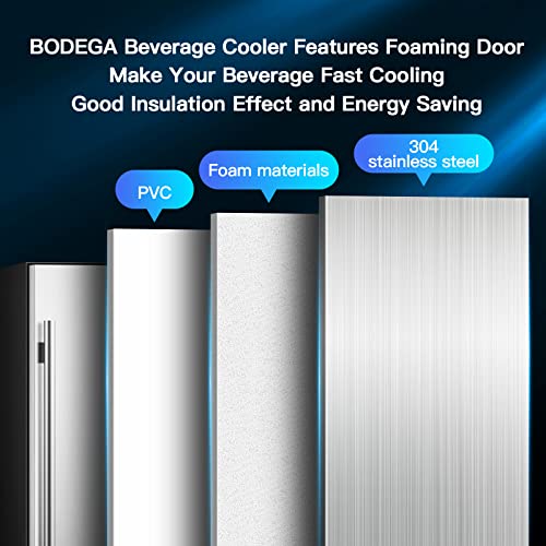 BODEGA Beverage Cooler 15 Inch, Built-in and Freestanding Beverage Refrigerator 100 Cans, Stainless Steel Under Counter Beverage Fridge Perfect for Soda, Water, Beer