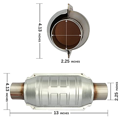 MAYASAF 2.25" Inlet/Outlet Universal Catalytic Converter, with O2 Port & Heat Shield (EPA Compliant)