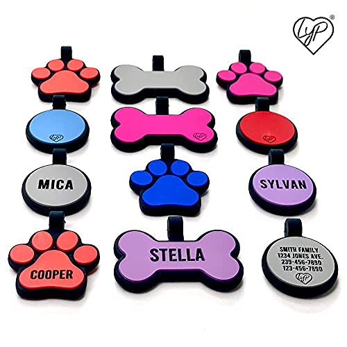 Love Your Pets Soundless Shapes Pet Tag - Deep Engraved Silicone - Double Sided and Engraving Will Last - Includes Shipping with Tracking- Pet ID Tags, Dog Tags, Cat Tags