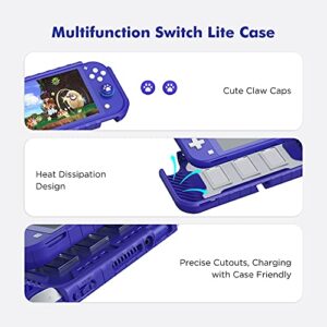 Switch Lite Case, KIWIHOME Durable Anti-Slip Shockproof Protective Hard Case Only for Nintendo Switch Lite with Thumb Grip Caps Switch Lite Case for Boys (Blue)