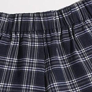 MakeMeChic Women's Elastic Waisted Plaid Shorts Lounge Pajama Shorts Navy Blue L