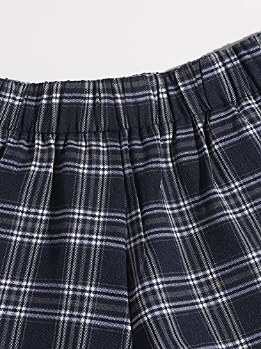 MakeMeChic Women's Elastic Waisted Plaid Shorts Lounge Pajama Shorts Navy Blue L