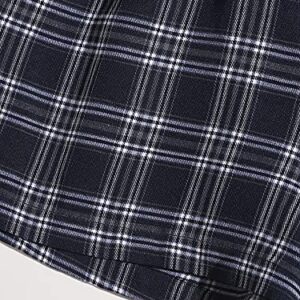 MakeMeChic Women's Elastic Waisted Plaid Shorts Lounge Pajama Shorts Navy Blue L