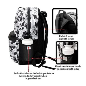 RALME Grey Gaming Camo Backpack Set for Boys & Girls, 16 inch, 6 Pieces - Includes Foldable Lunch Bag, Water Bottle, Key Chain, & Pencil Case