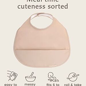 WILLOW + SIM Waterproof Baby Bibs for Baby boy - Better than Silicone & Plastic - Toddler Bibs with Food Catcher - Baby bibs for boys, Feeding bib for Babies and Infants - No Sleeve - Irish Cream