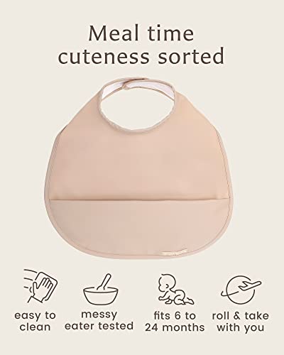 WILLOW + SIM Waterproof Baby Bibs for Baby boy - Better than Silicone & Plastic - Toddler Bibs with Food Catcher - Baby bibs for boys, Feeding bib for Babies and Infants - No Sleeve - Irish Cream