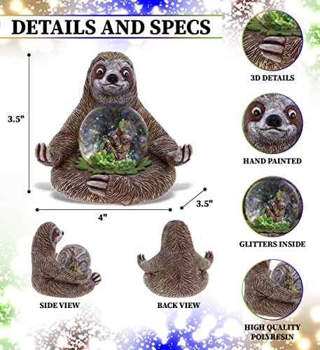 CoTa Global Sloth Snow Globe Decor - Beautiful Pink Sparkle Snow Sloth Figure Decor, Unique Snow Globes for Kids and Adults, Collectible Glitter Globes Ornament for Home, Birthday, Christmas - 45mm