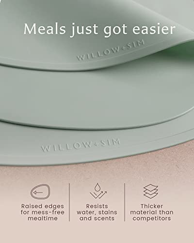 Willow + Sim Silicone Placemat for Kids - Travel Placemats for Toddlers, Non Slip Silicon Mat for Baby Eating, Best Kids Placemats for Dining Table Spills & Mess, Round, Nonslip, Safe & Easy to Clean