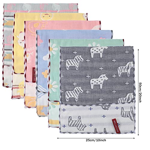 Newwiee 6 Pieces Muslin Baby Burp Cloths Infant Spit Up Thicken Burping Rags 6-Layer Absorbent Washcloths Soft Towel for Newborn Teething, 20 x 10 Inch (Fresh Color,Simple Style), SE-Newwiee-464907