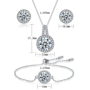 Silver Jewelry Set 2 Carat Cubic Zirconia Pendant Necklace Bracelet and Earring Sets Bridal Jewelry