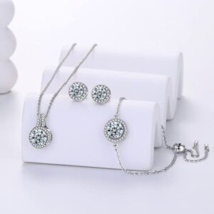 Silver Jewelry Set 2 Carat Cubic Zirconia Pendant Necklace Bracelet and Earring Sets Bridal Jewelry