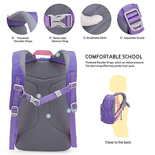 MOUNTAINTOP Kids Backpack for Boys Girls Elementary Kindergarten Bag Lightweight Children Daypack Purple