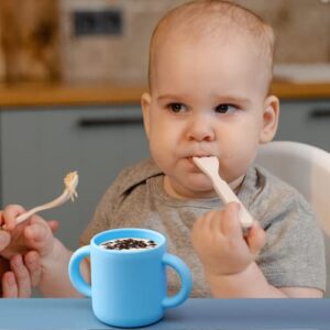 Tiny Silicone Drinking Training Cup for Baby and Toddler - 2 easy- grip handles - Baby Open Cup 5 OZ, 6months+ (Corn yellow)