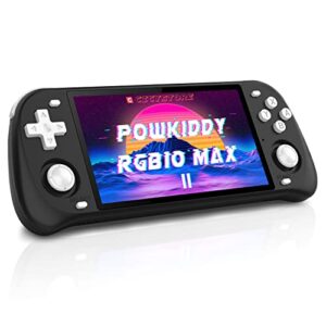 powkiddy rgb10 max 2 handheld game console, 5-inch ips screen, 30000+ retro games, 4200mah battery, rk3326 chip, two-player online games