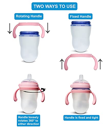 Sippy Spout Nipples with Bottle Handles for Comotomo Baby Bottle | 2-Pack | Food Grade Silicone | BPA-Free | Spill-Proof (Pink)