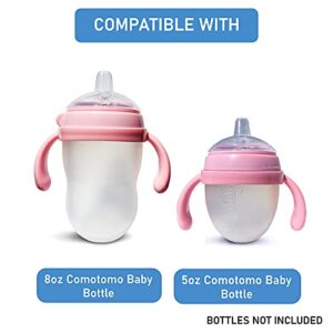 Sippy Spout Nipples with Bottle Handles for Comotomo Baby Bottle | 2-Pack | Food Grade Silicone | BPA-Free | Spill-Proof (Pink)