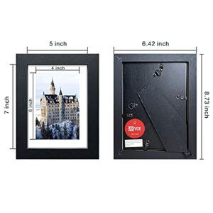 VCK 5x7 Picture Frame Set of 2 - Black, Textured Exclusive Wooden Photo Frames with HD Glass | Matted to 4x6 or 5x7 without Mat | Table Display or Wall Hanging