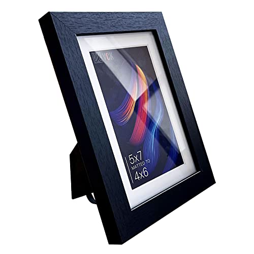 VCK 5x7 Picture Frame Set of 2 - Black, Textured Exclusive Wooden Photo Frames with HD Glass | Matted to 4x6 or 5x7 without Mat | Table Display or Wall Hanging