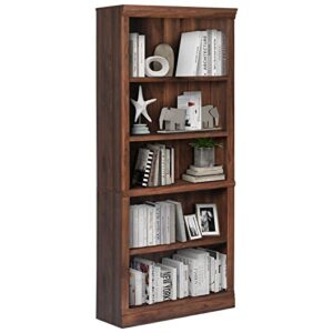 lynslim wooden bookcase, 5-shelf free standing bookcase for home office living room open display organizer storage bookshelf, oak finish decor furniture (brown)