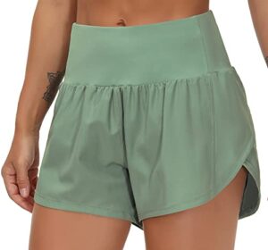 the gym people womens high waisted running shorts quick dry athletic workout shorts with mesh liner zipper pockets (jasmine green, small)