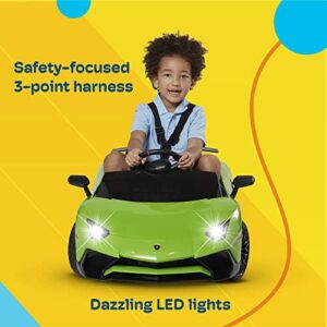 Kidzone Kids Electric Ride On 12V Licensed Lamborghini Aventador Battery Powered Sports Car Toy with 2 Speeds, Parent Control, Sound System, LED Headlights & Hydraulic Doors - Black