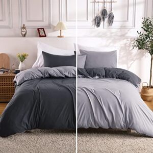 CAROMIO Duvet Cover Queen Size, 3 Pieces Double Brushed Microfiber Duvet Cover Set, All Season Soft Reversible Duvet Cover with Zipper Closure, Charcoal/Silver Grey, 90x90 Inches