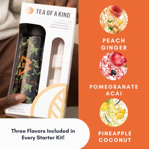 TOAK Reusable Water Bottle Starter Kit - Includes 3 Caps to Mix With Your Water, Portable Tea of a Kind Flavor Caps (Beast Mode Bottle)