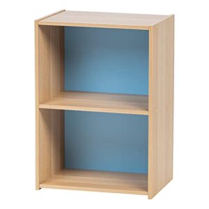 iris usa small spaces wood, bookshelf storage shelf, bookcase, 2-tier, blue/white