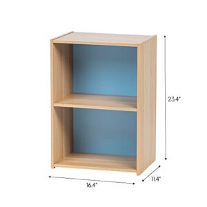 IRIS USA Small Spaces Wood, Bookshelf Storage Shelf, Bookcase, 2-Tier, Blue/White