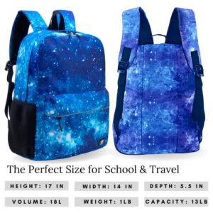 Fenrici Galaxy Backpack for Boys, Girls, Teens, Boys' Backpack for School, Kids' Bookbags with Padded Laptop Compartment, Space Backpack, Blue Galaxy, 17 Inch