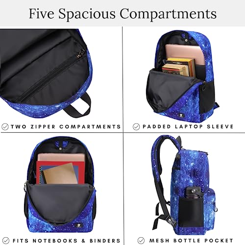 Fenrici Galaxy Backpack for Boys, Girls, Teens, Boys' Backpack for School, Kids' Bookbags with Padded Laptop Compartment, Space Backpack, Blue Galaxy, 17 Inch