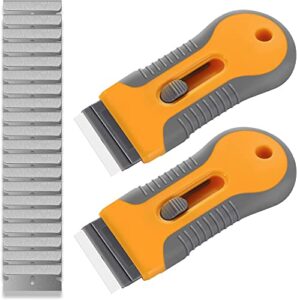 razor blade scraper, 2 pack plastic retractable glass scraper with 40 pcs extra razor blades, cleaning razor scraper for windows metal vinyl car glue