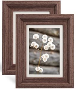 graduationmall 5x7 wood picture frames,display photos 4x6 with mat or 5x7 without mat,real glass,wall or tabletop display,rustic brown set of 2