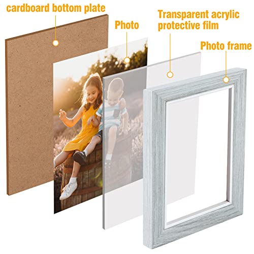 5 Folding 4" x 6" Hinged Picture Frame, Natural Wood Foldable Photo Frame with High Definition Acrylic Rustic Desk Family Picture Collage for Thanksgiving Christmas Valentine's Day Birthday(Gray Blue)