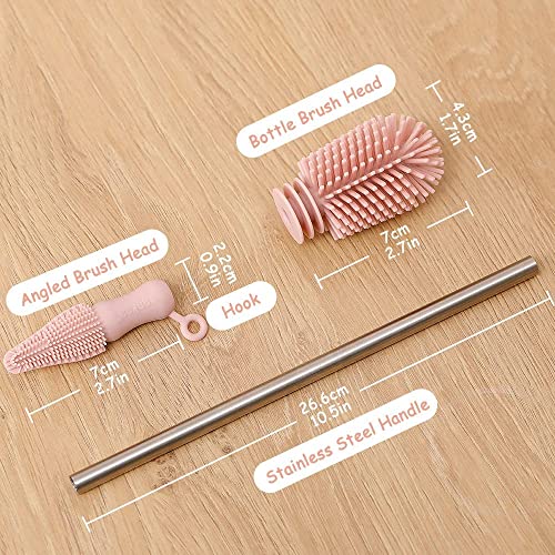 haakaa Cleaning Brush Silicone Bottle Brush Double-Ended Soft Silicone Bristles for Breast Pumps, Breast Milk Collectors, Baby Bottles, Teats, Breastmilk Storage Bags, Detachable - Blush, 1pk