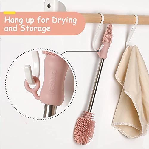 haakaa Cleaning Brush Silicone Bottle Brush Double-Ended Soft Silicone Bristles for Breast Pumps, Breast Milk Collectors, Baby Bottles, Teats, Breastmilk Storage Bags, Detachable - Blush, 1pk