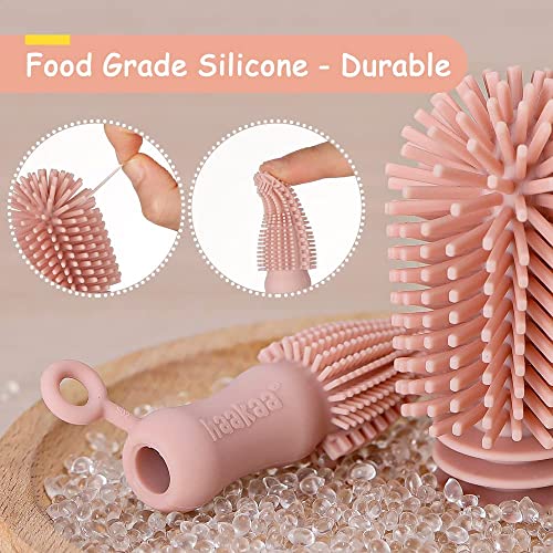 haakaa Cleaning Brush Silicone Bottle Brush Double-Ended Soft Silicone Bristles for Breast Pumps, Breast Milk Collectors, Baby Bottles, Teats, Breastmilk Storage Bags, Detachable - Blush, 1pk