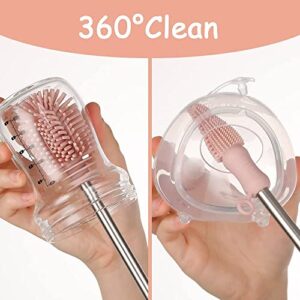 haakaa Cleaning Brush Silicone Bottle Brush Double-Ended Soft Silicone Bristles for Breast Pumps, Breast Milk Collectors, Baby Bottles, Teats, Breastmilk Storage Bags, Detachable - Blush, 1pk