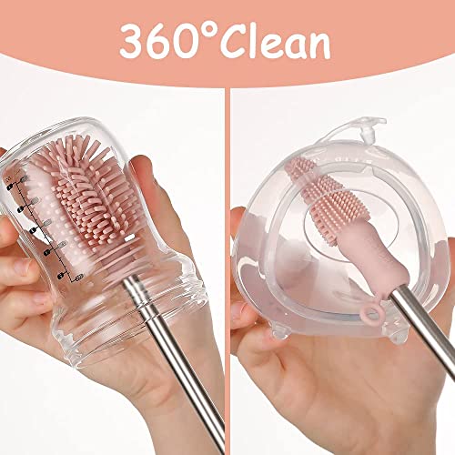 haakaa Cleaning Brush Silicone Bottle Brush Double-Ended Soft Silicone Bristles for Breast Pumps, Breast Milk Collectors, Baby Bottles, Teats, Breastmilk Storage Bags, Detachable - Blush, 1pk