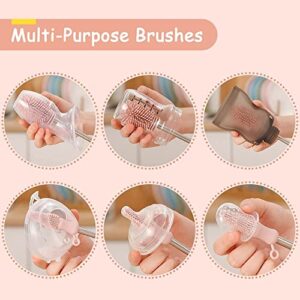 haakaa Cleaning Brush Silicone Bottle Brush Double-Ended Soft Silicone Bristles for Breast Pumps, Breast Milk Collectors, Baby Bottles, Teats, Breastmilk Storage Bags, Detachable - Blush, 1pk