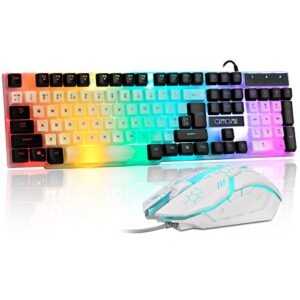 rgb gaming keyboard and mouse combo-chonchow led backlit wired keyboard dpi3600 usb mice with mechanical feeling keys rainbow breathing emitting character compatible with ps4, x box,pc,laptop