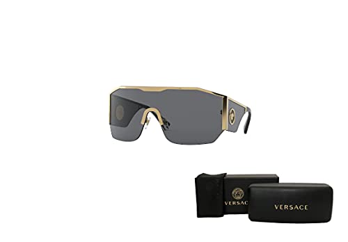 Versace VE2220 100287 41MM Gold/Dark Grey Irregular Sunglasses for Men + BUNDLE with Designer iWear Eyewear Kit