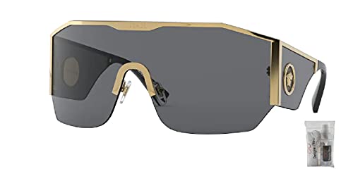 Versace VE2220 100287 41MM Gold/Dark Grey Irregular Sunglasses for Men + BUNDLE with Designer iWear Eyewear Kit